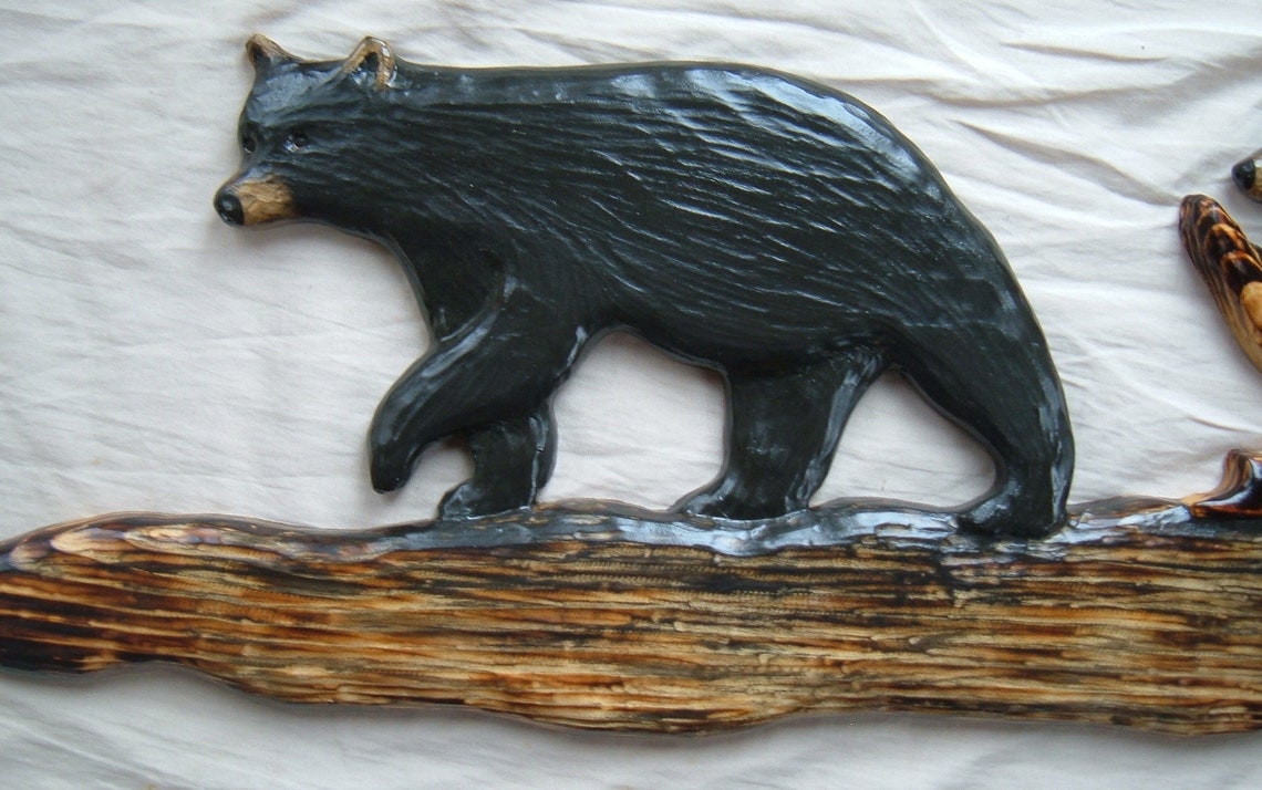 Black Bear Wood Carving chainsaw Carving Log Cabin Decor - Etsy