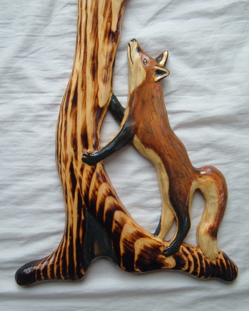 RED FOX & RACCOON, Cub, Wood Carving, Chainsaw Carving, Log Cabin Decor ...