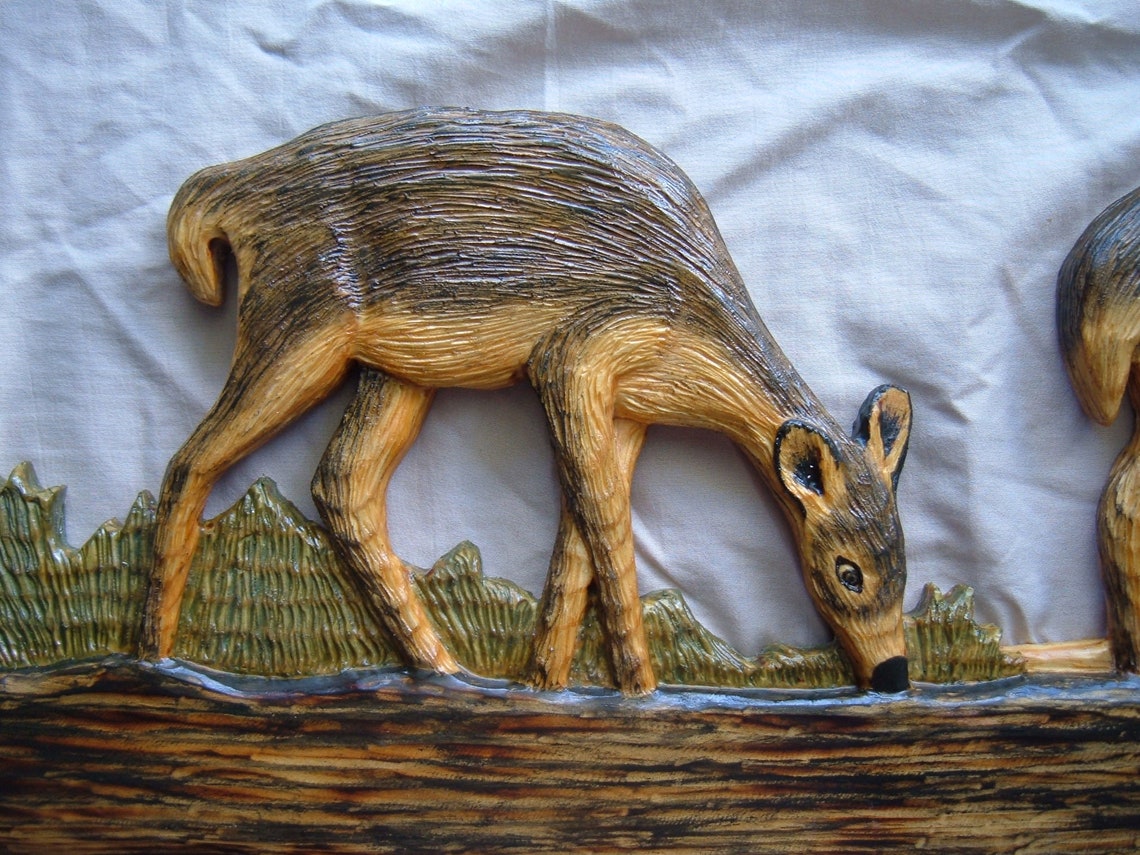 Wood Carving Wall Art Whitetail Deer Chainsaw Carving Hunting Log Cabin ...