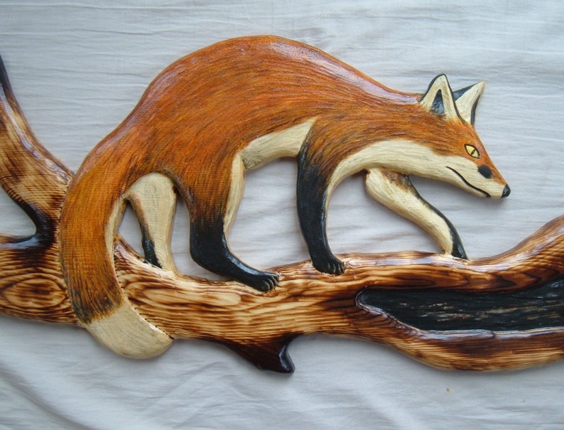 Red Fox, Wood Carving ,chainsaw Carving, Log Cabin Decor, Wall Art ...