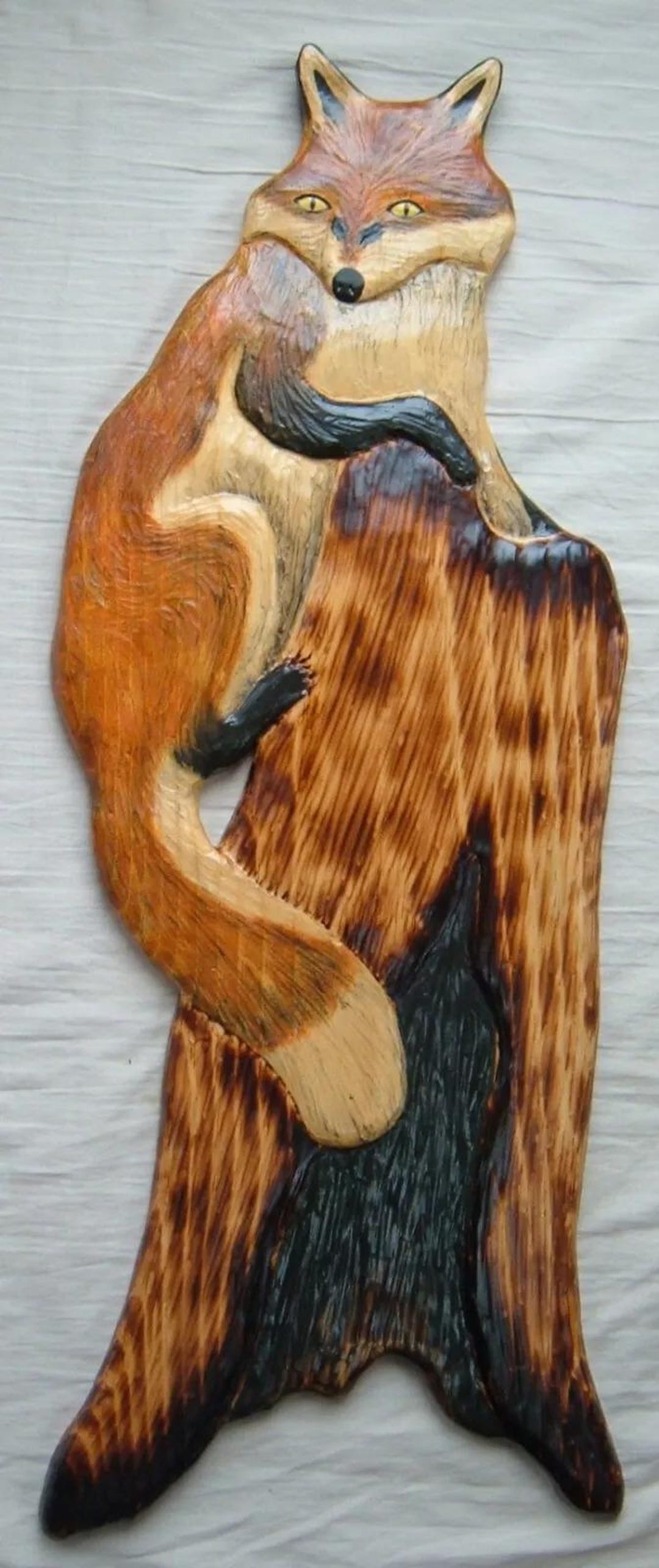 RED FOX, Cub, Wood Carving, Chainsaw Carving, Log Cabin Decor, Wall Art ...