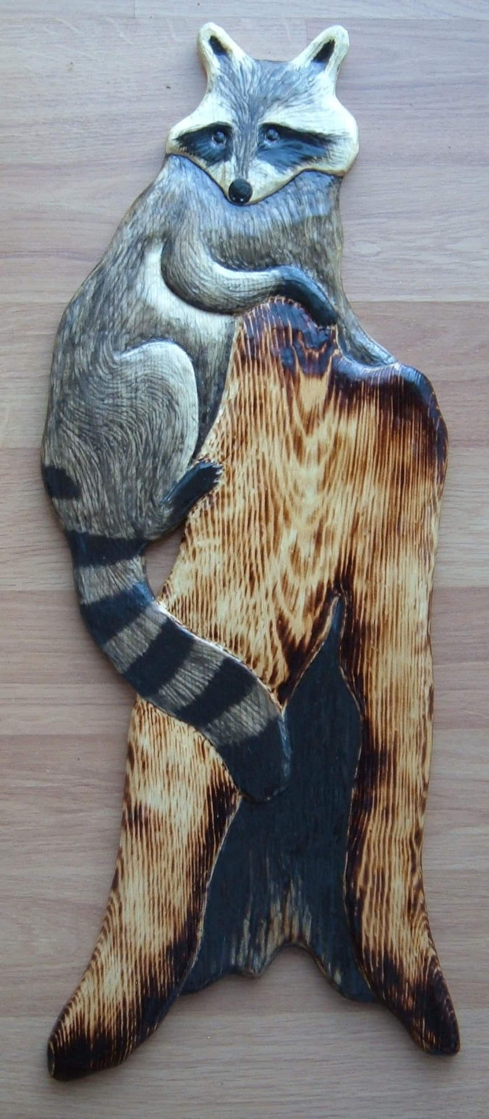 RACCOON Wood Carving Chainsaw Carving Log Cabin Decor - Etsy