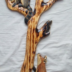 RED FOX & RACCOON, Cub, Wood Carving, Chainsaw Carving, Log Cabin Decor ...