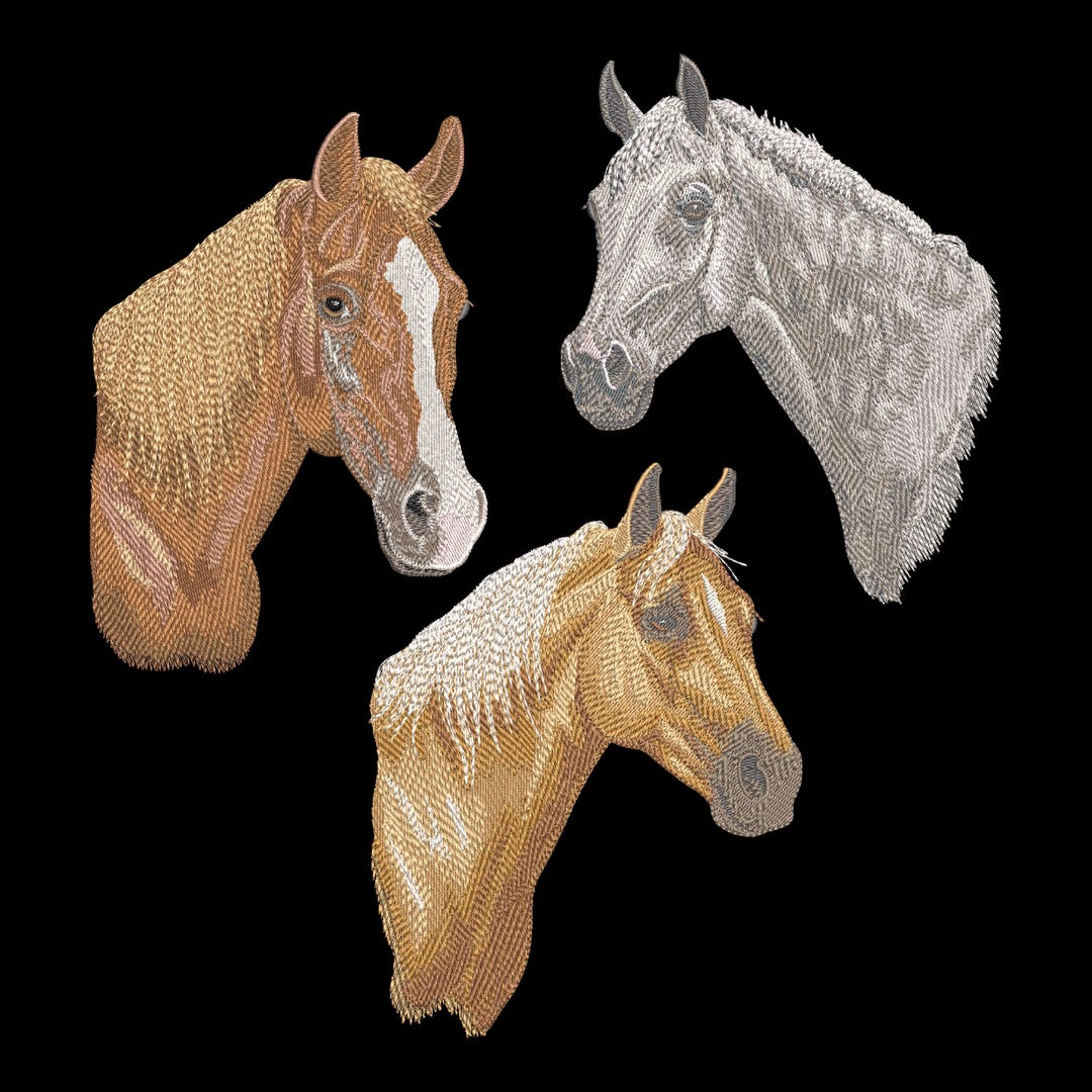 Realistic Horses Embroidery Design, Pack Embroidery Designs, Digital ...