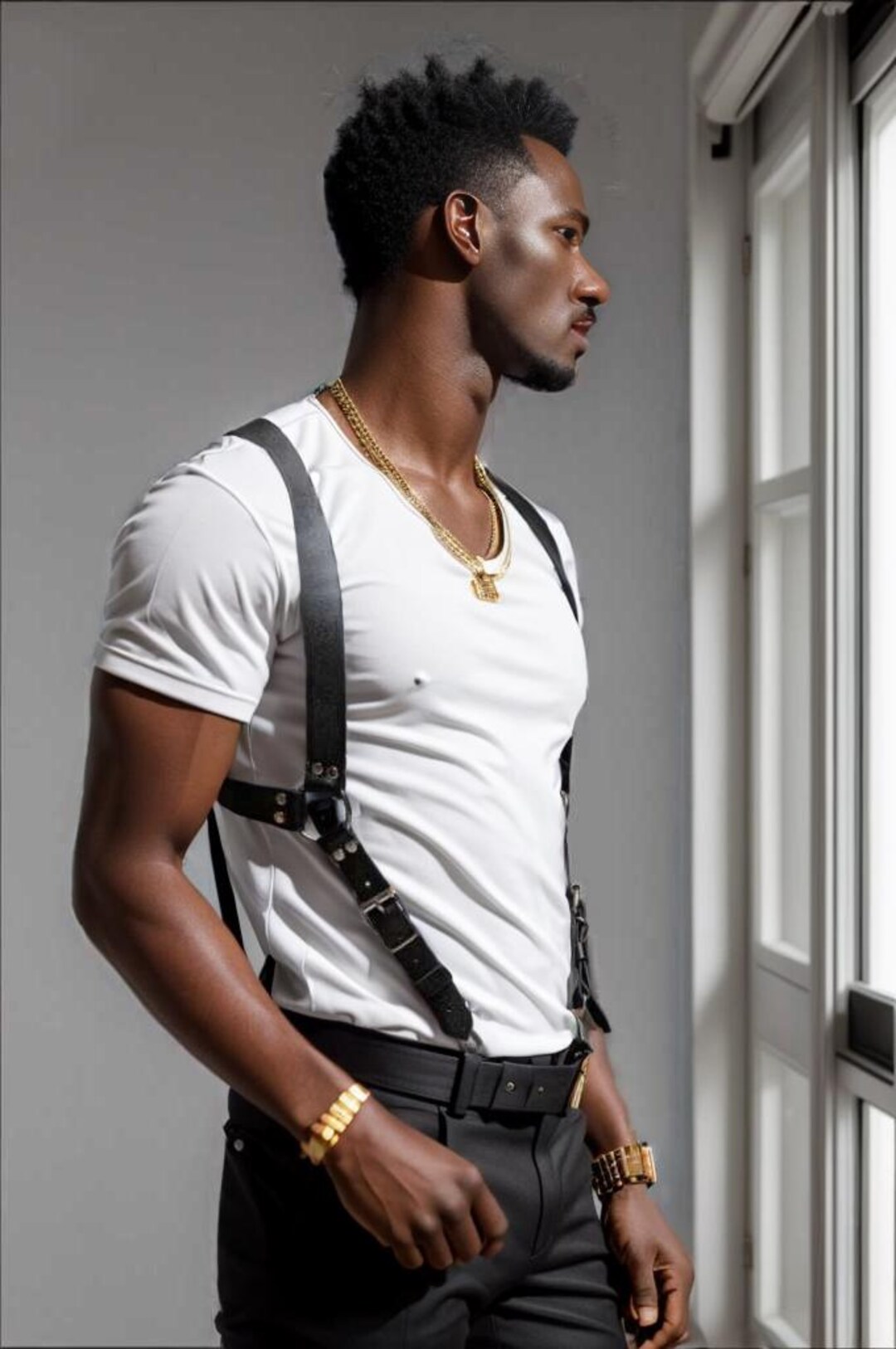 Vegan Leather Suspender Harness, Man Black X Back Harness, Bondage Male ...