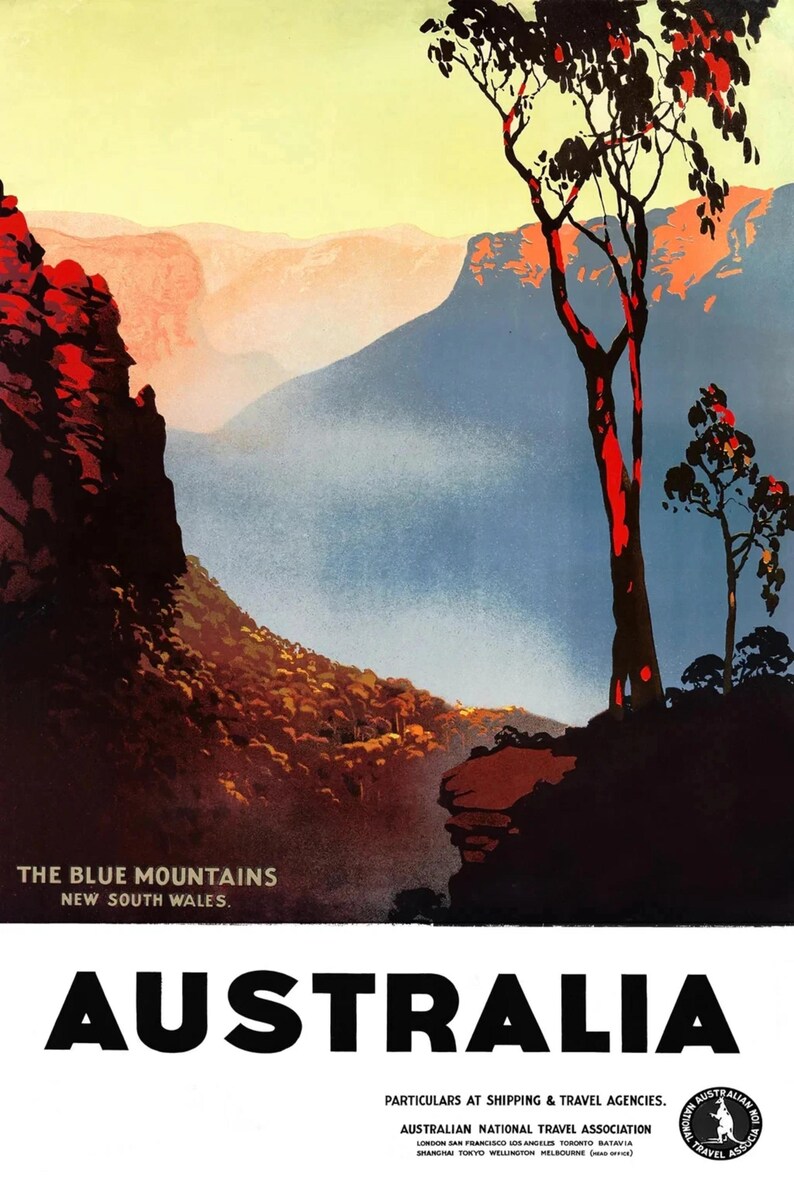 The Blue Mountains New South Wales Australia Vintage Travel Poster ...