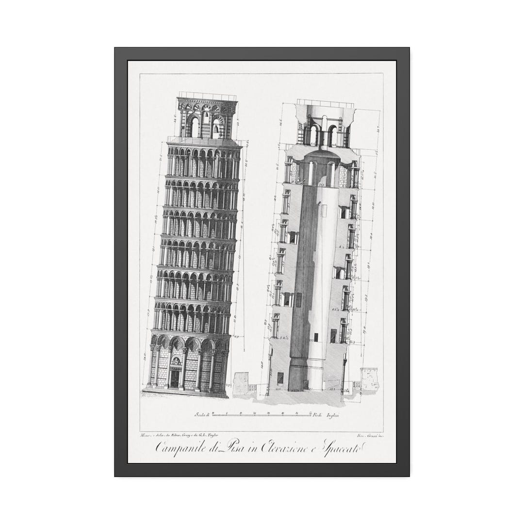 Leaning Tower of Pisa Italy Architecture Structure Blueprint Vintage ...