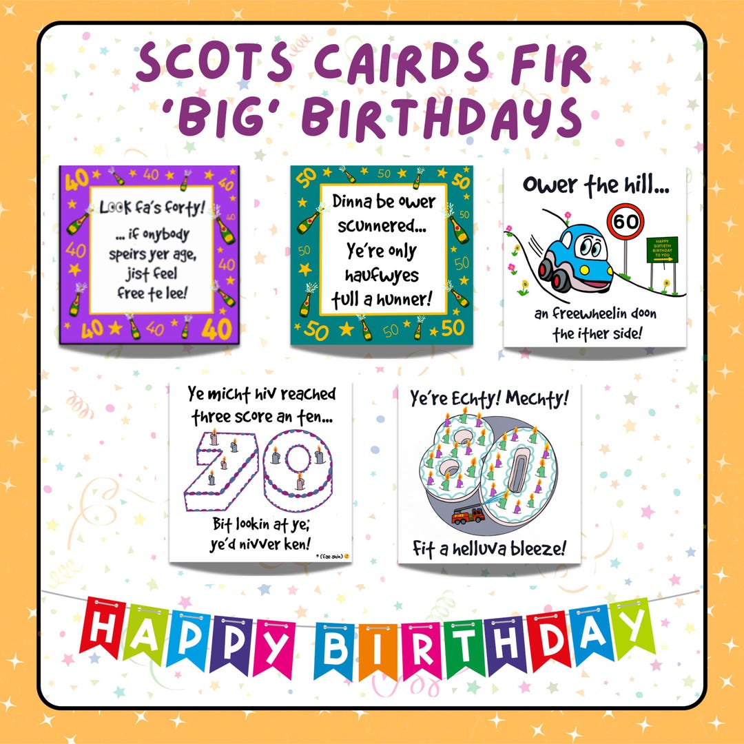 Scots Doric Language Birthday Cards for Ages 40, 50, 60, 70, 80 - Etsy