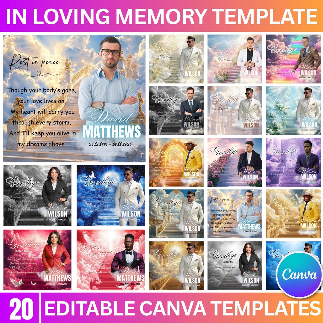 20 Memorial Canva Editable Designs, in Loving Memory Canva Editable ...