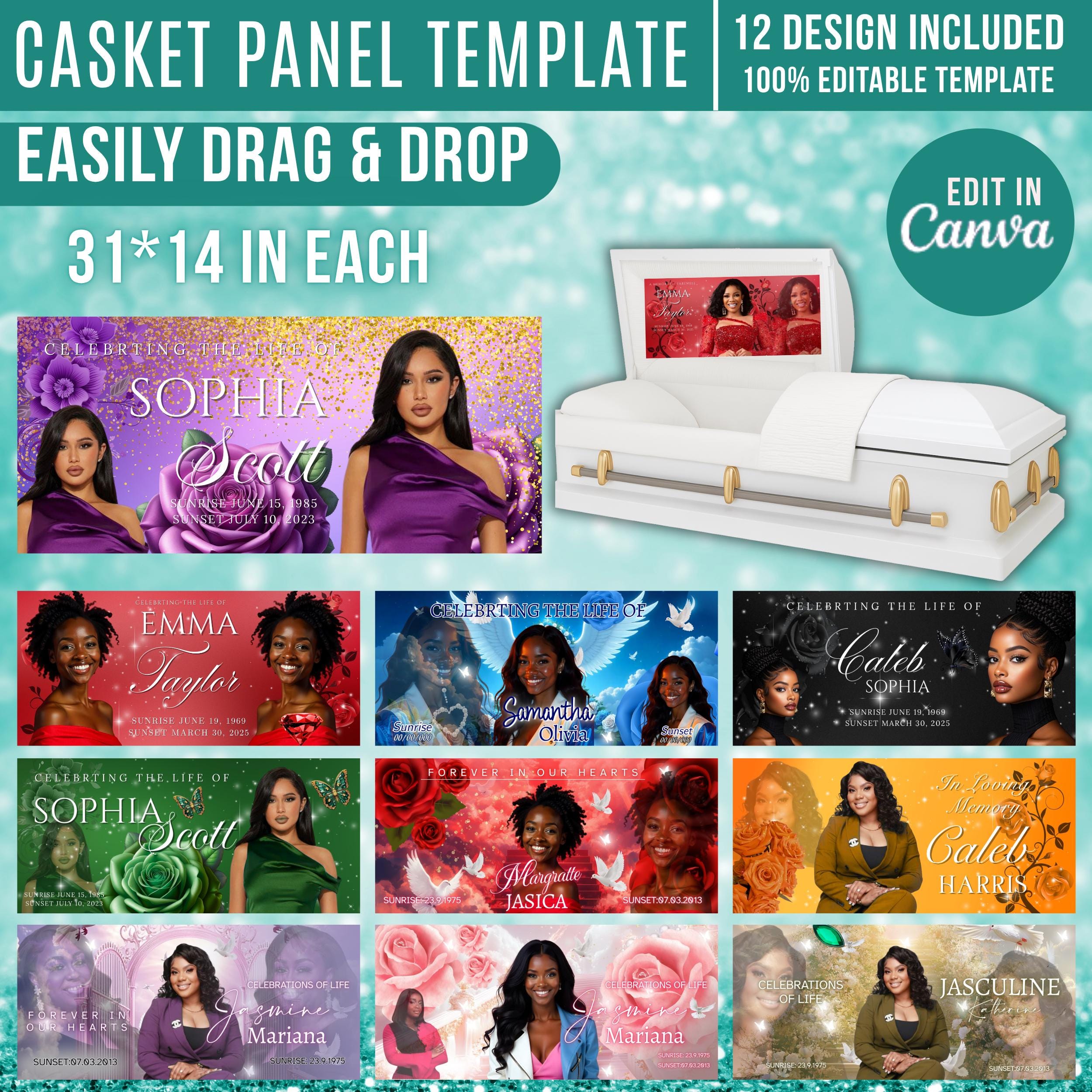 12 in Loving Memory Casket Panel Editable Templates, Personalized ...