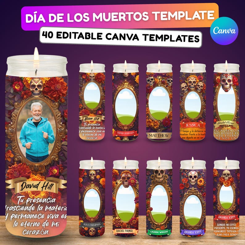 40 Día De Los Muertos Candle Labels Editable Templates, Dia De Los ...
