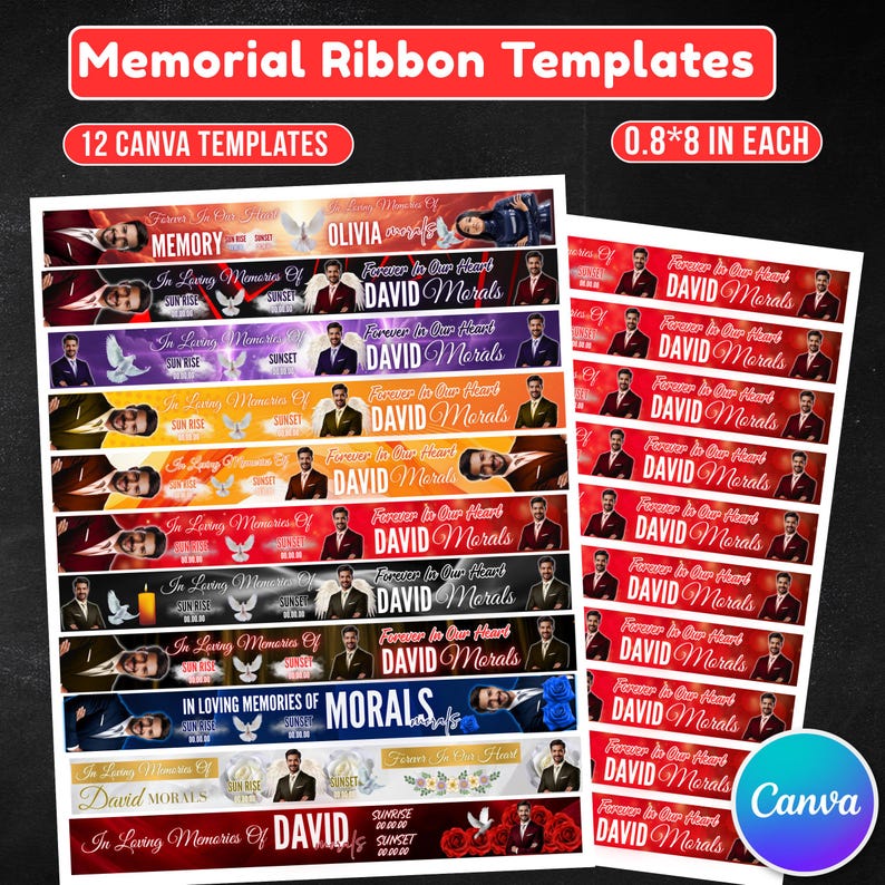 12 in Loving Memory Ribbon Canva Editable Template, Memorial Ribbon ...