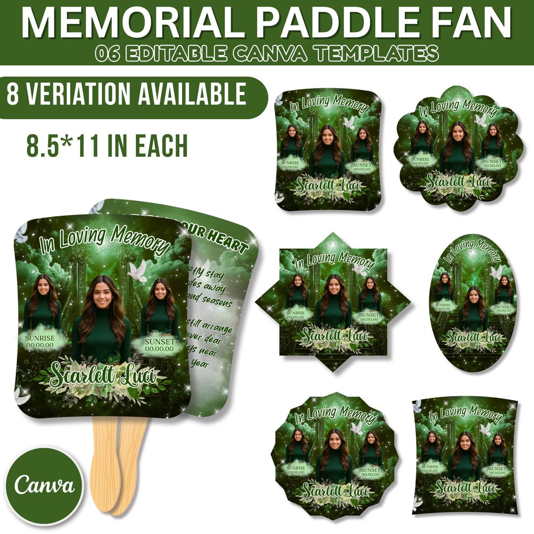 06 Green Memorial Paddle Fan Editable Template, in Loving Memory Fan ...