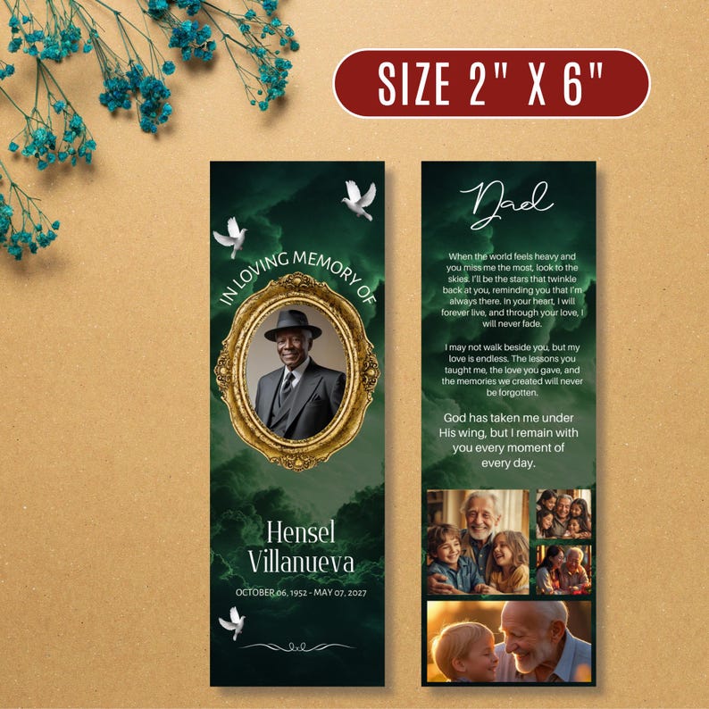 In Loving Memory Green Bookmark Canva Editable Template, Memorial ...