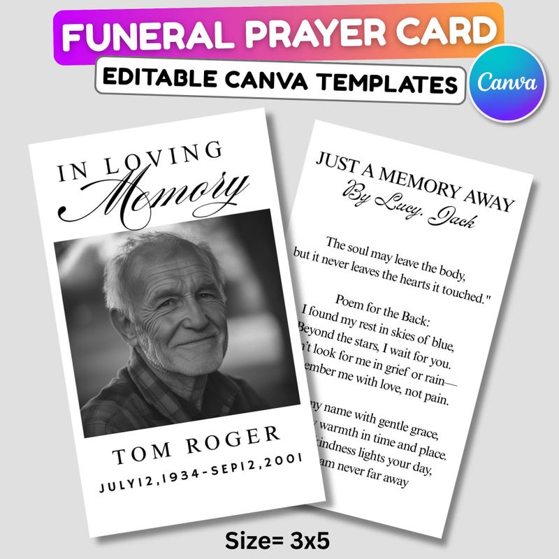 Memorial Memory Card Pdf - Etsy