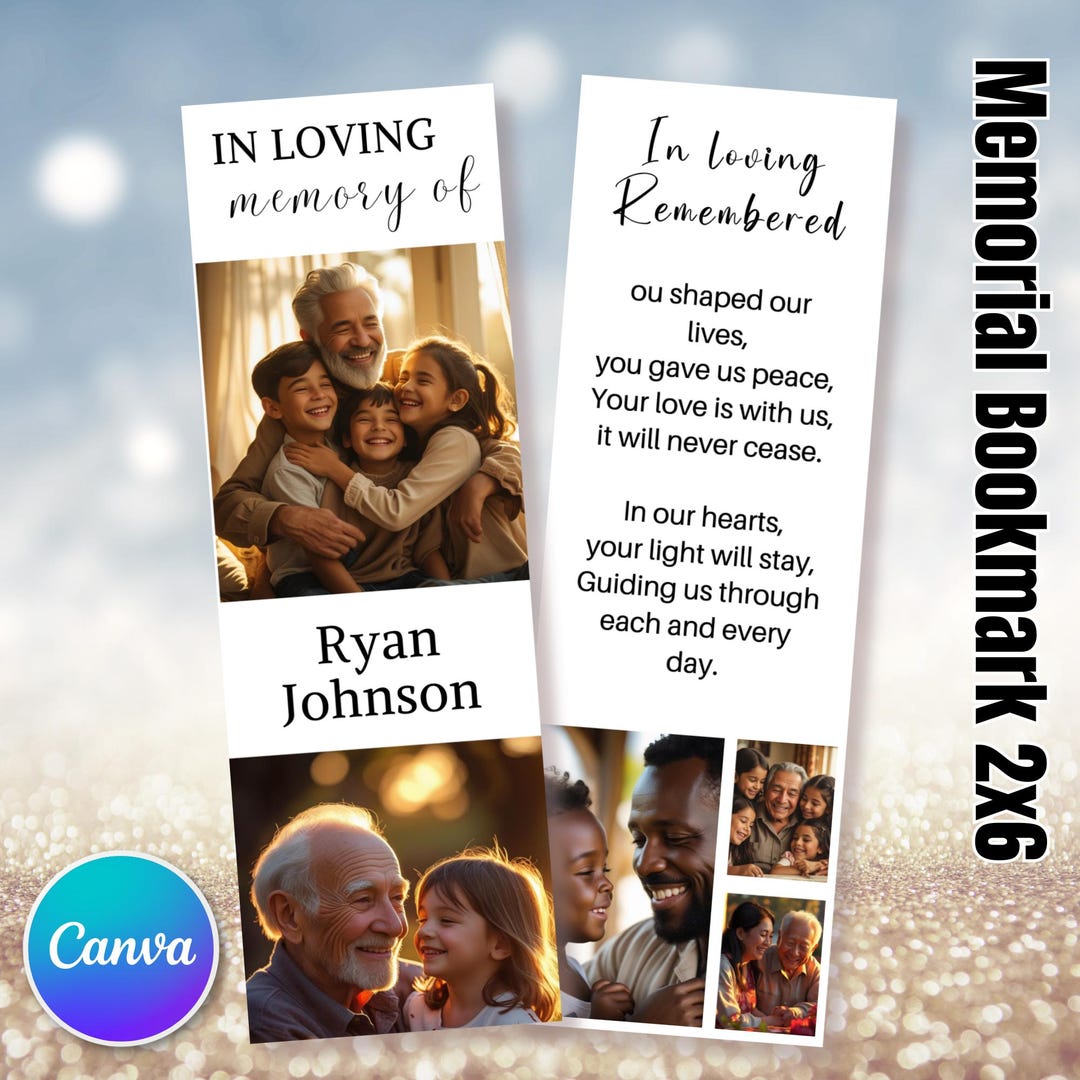 In Loving Memory Bookmark Canva Editable Template, Memorial Bookmark ...