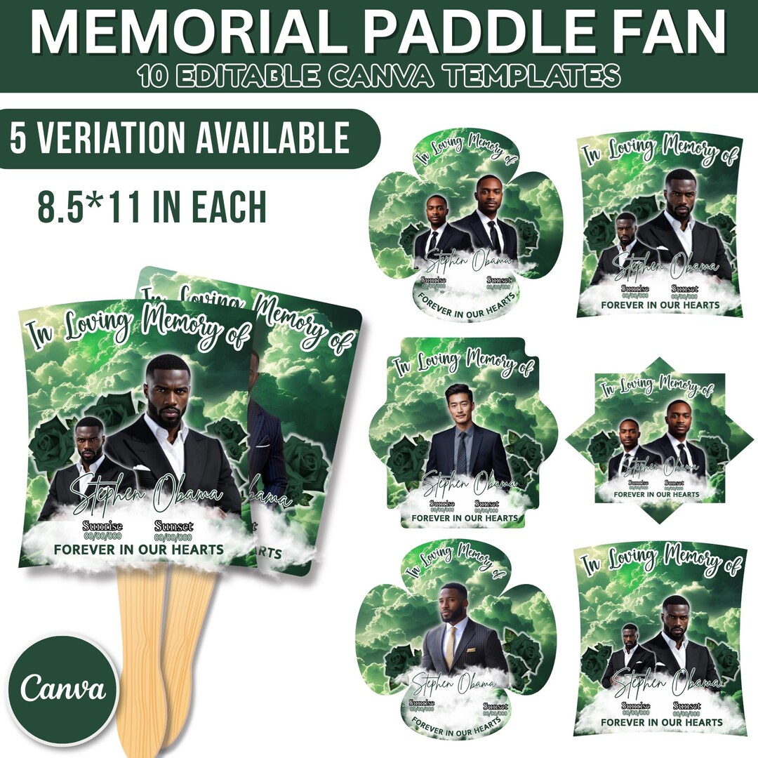 10 Green in Loving Memory Paddle Fan Editable Template, Memorial Fan ...