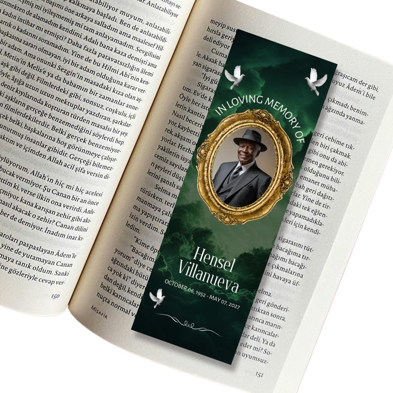 In Loving Memory Green Bookmark Canva Editable Template, Memorial ...
