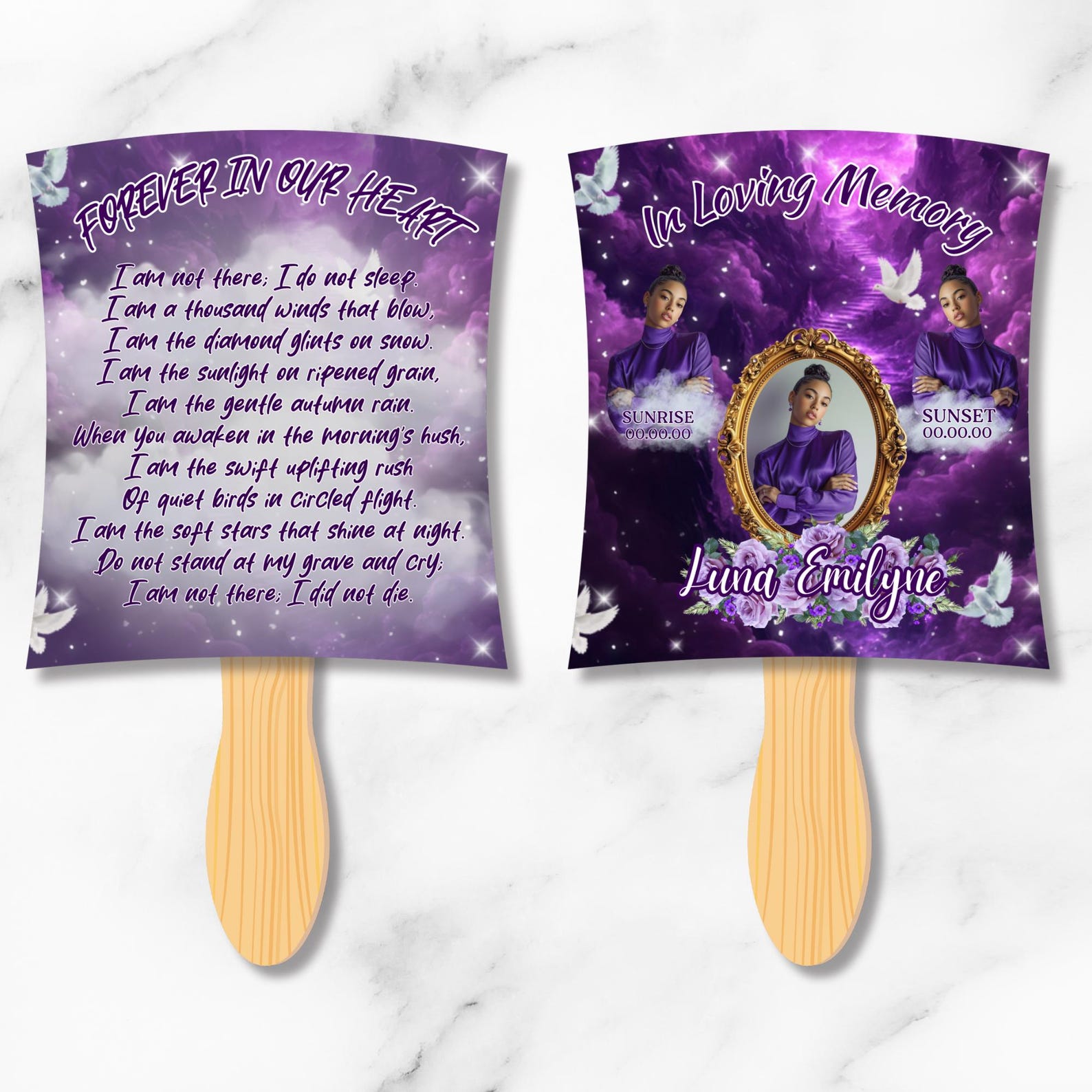 06 Purple Memorial Paddle Fan Editable Template, in Loving Memory Fan ...