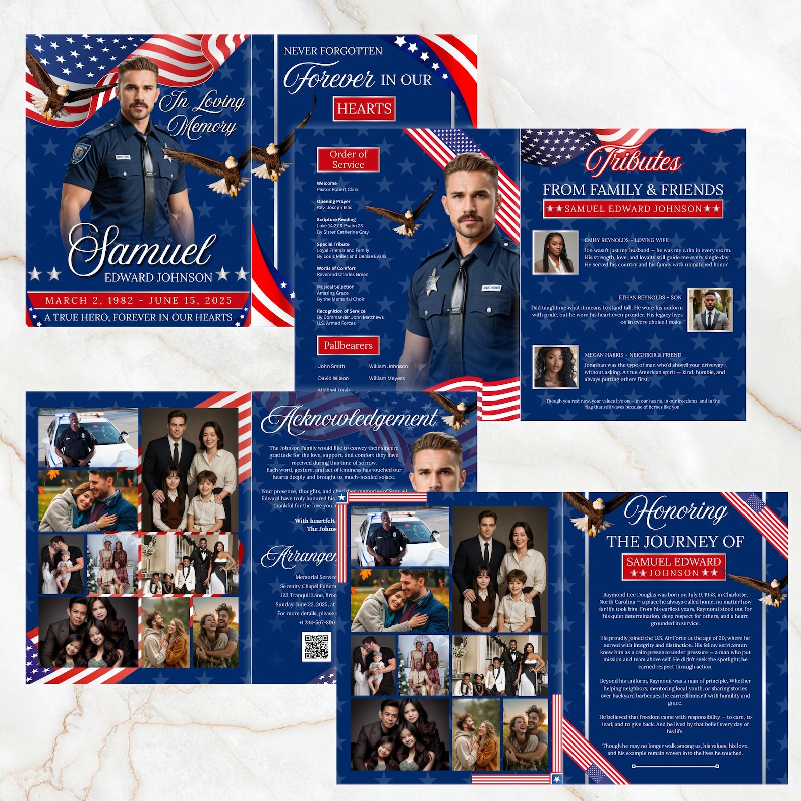 08 Pages Military Funeral Program Template, Bi-fold Funeral Program ...