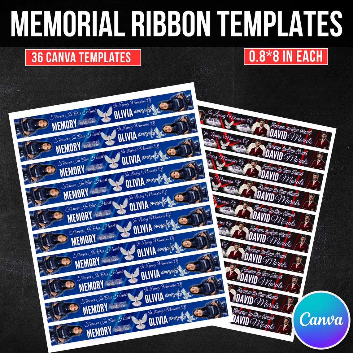 12 in Loving Memory Ribbon Canva Editable Template, Memorial Ribbon ...