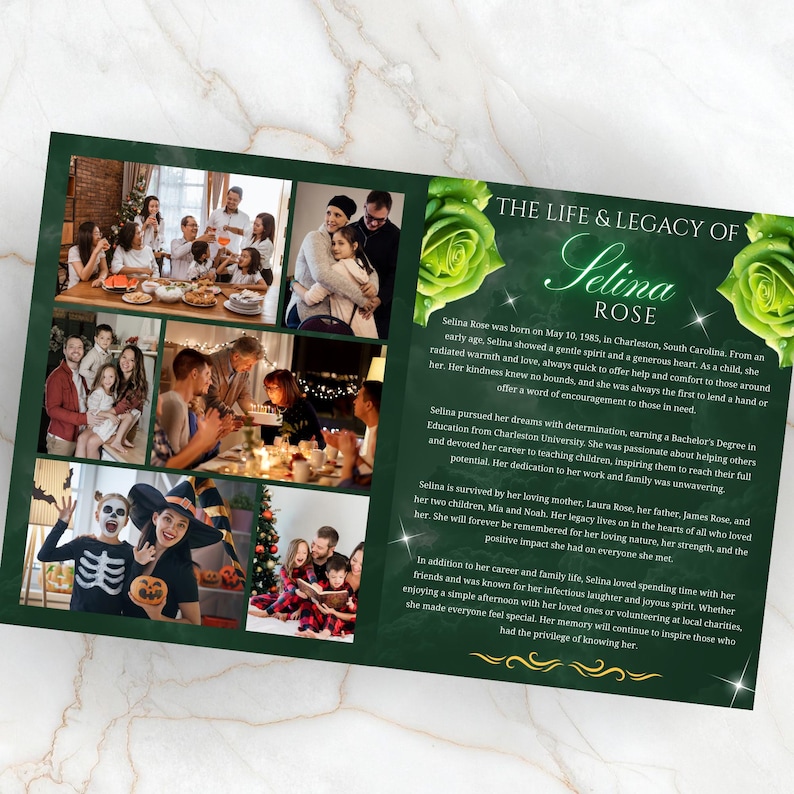 08 Pages Green Funeral Program Template, Bi-fold Funeral Program ...