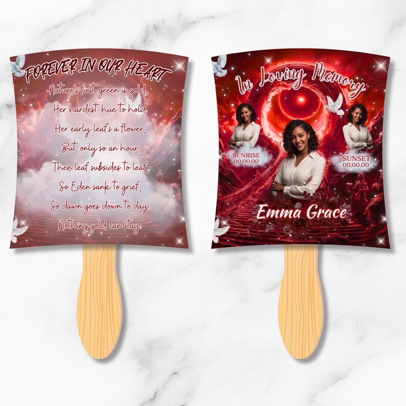 06 Red in Loving Memory Paddle Fan Canva Editable Template, Memorial ...