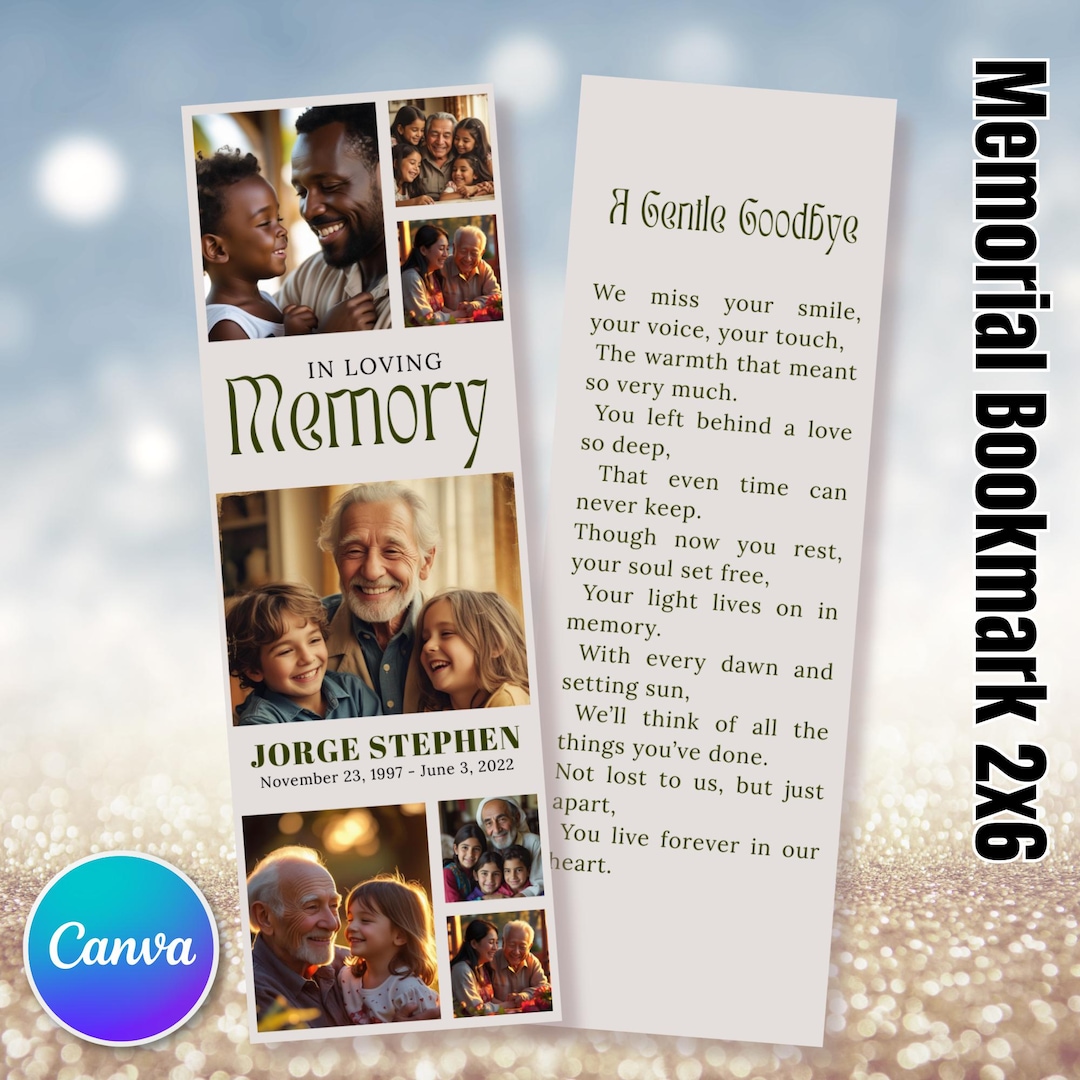 In Loving Memory Bookmark Canva Editable Template, Memorial Bookmark ...