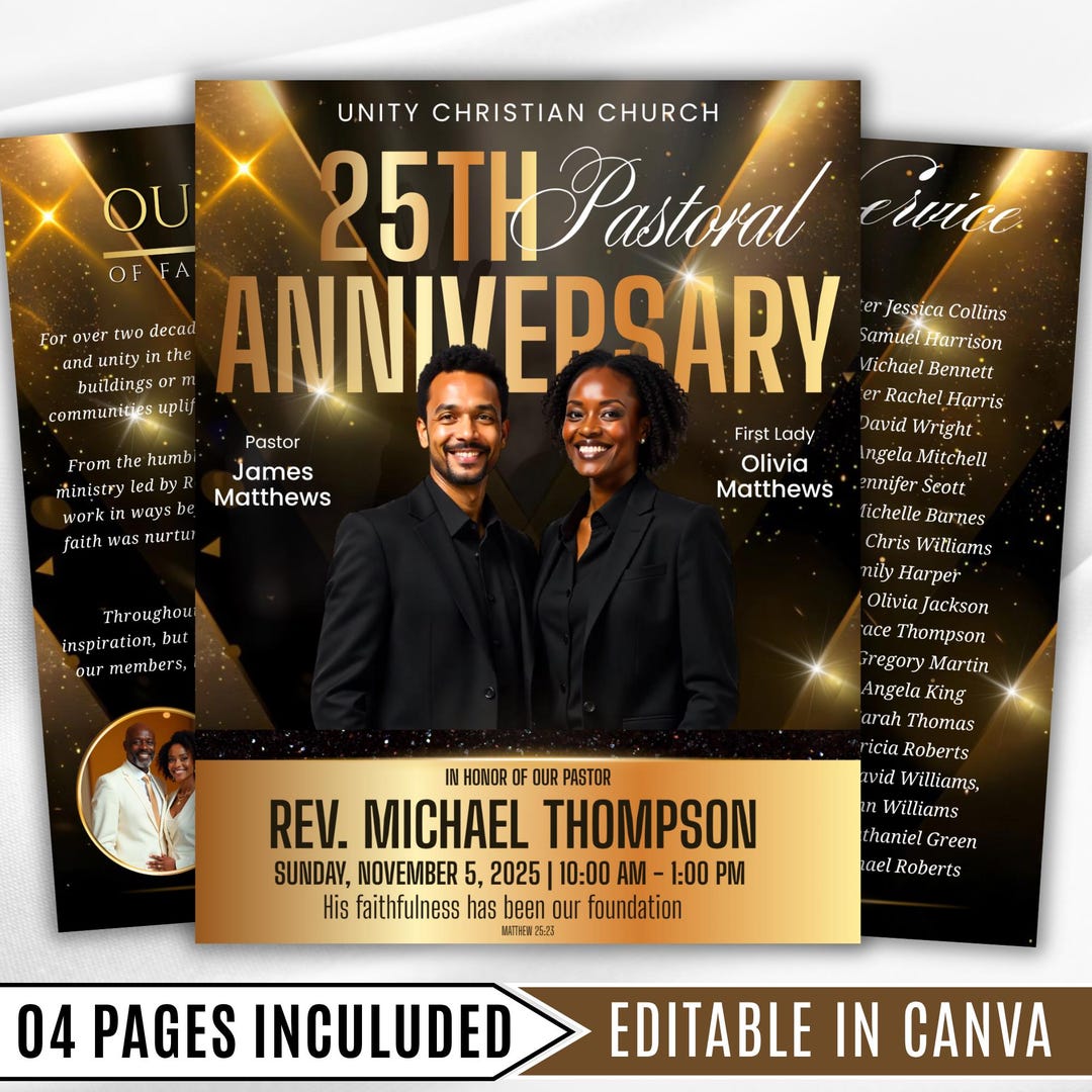 25th Pastoral Anniversary Flyer Editable Template, Bi-fold Funeral ...