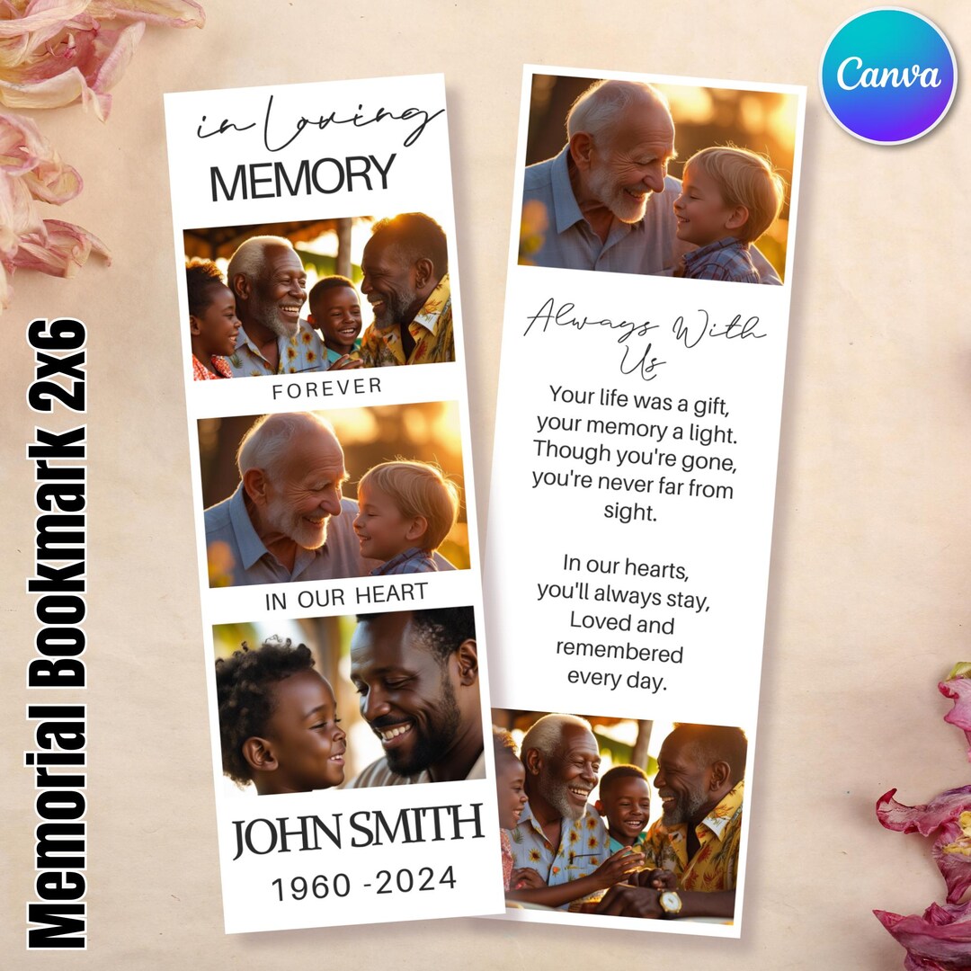 In Loving Memory Bookmark Canva Editable Template, Memorial Bookmark ...