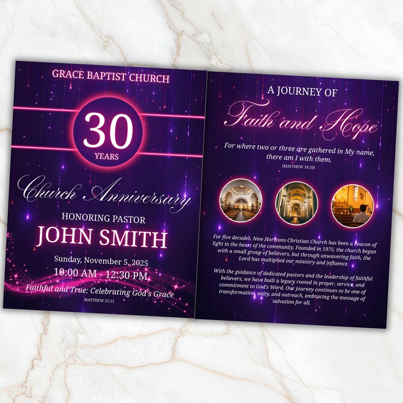 Church Anniversary Program Template, Editable Bifold 8.5x11” Design ...