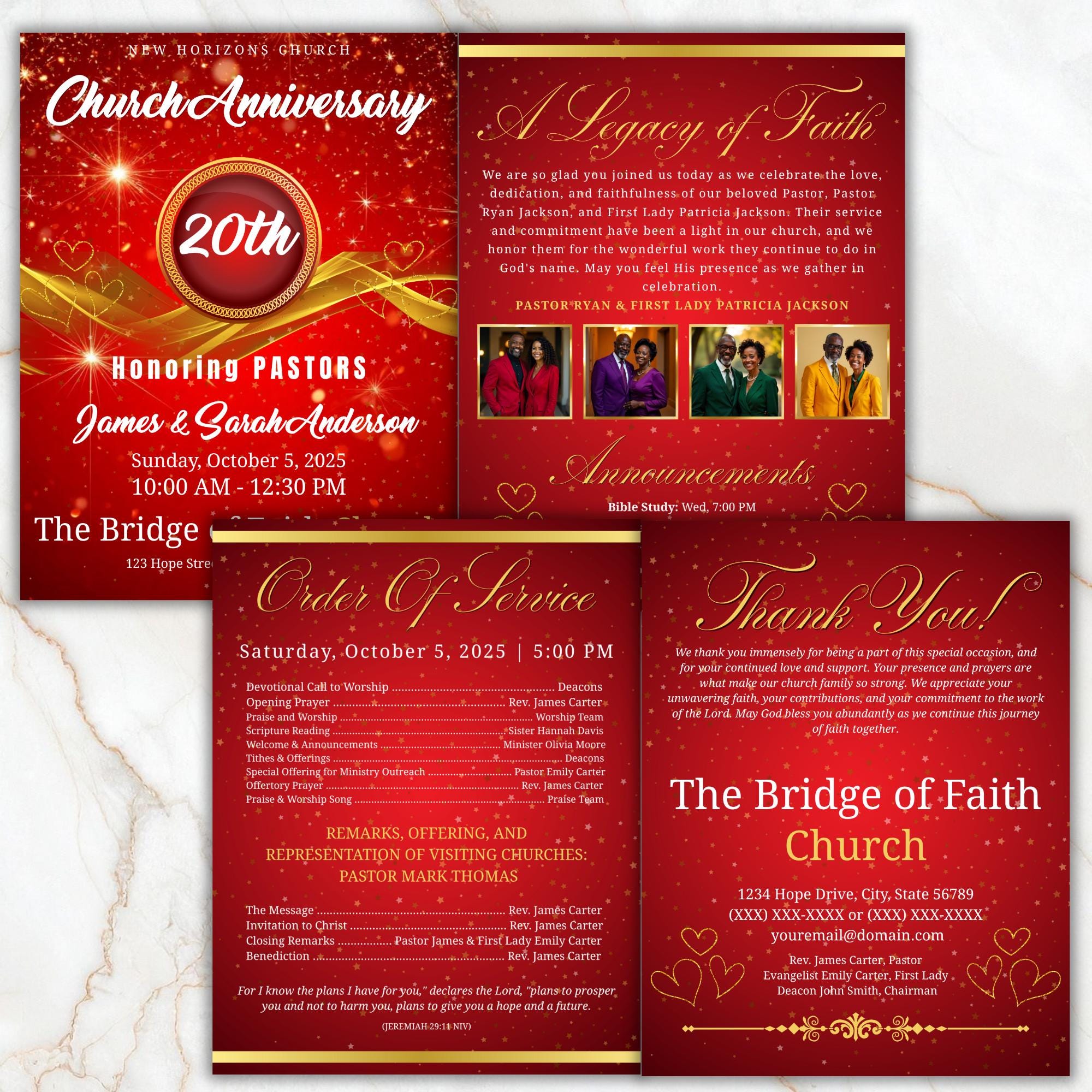 Red Church Anniversary Program Template, Editable Bifold 8.5x11” Design ...