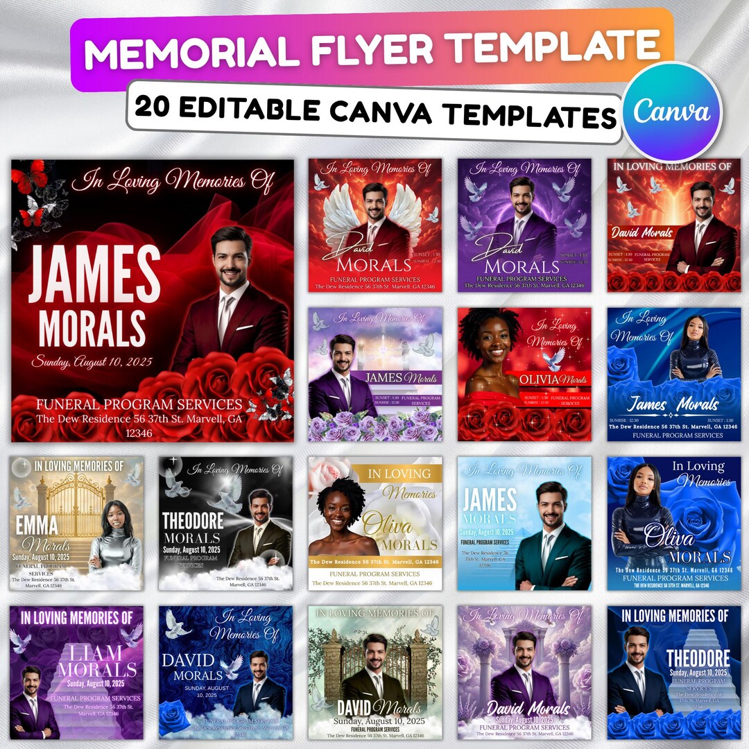 20 Memorial Flyer Canva Template Bundle, Memorial Funeral, in Loving ...