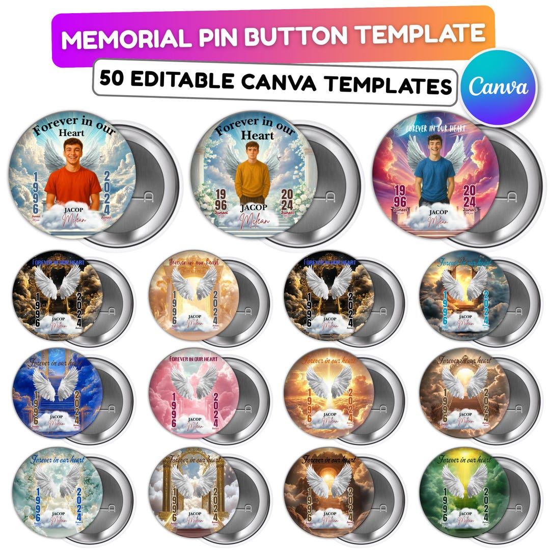 50 Forever in Our Heart Pin Button Canva Editable Templates, Memorial ...