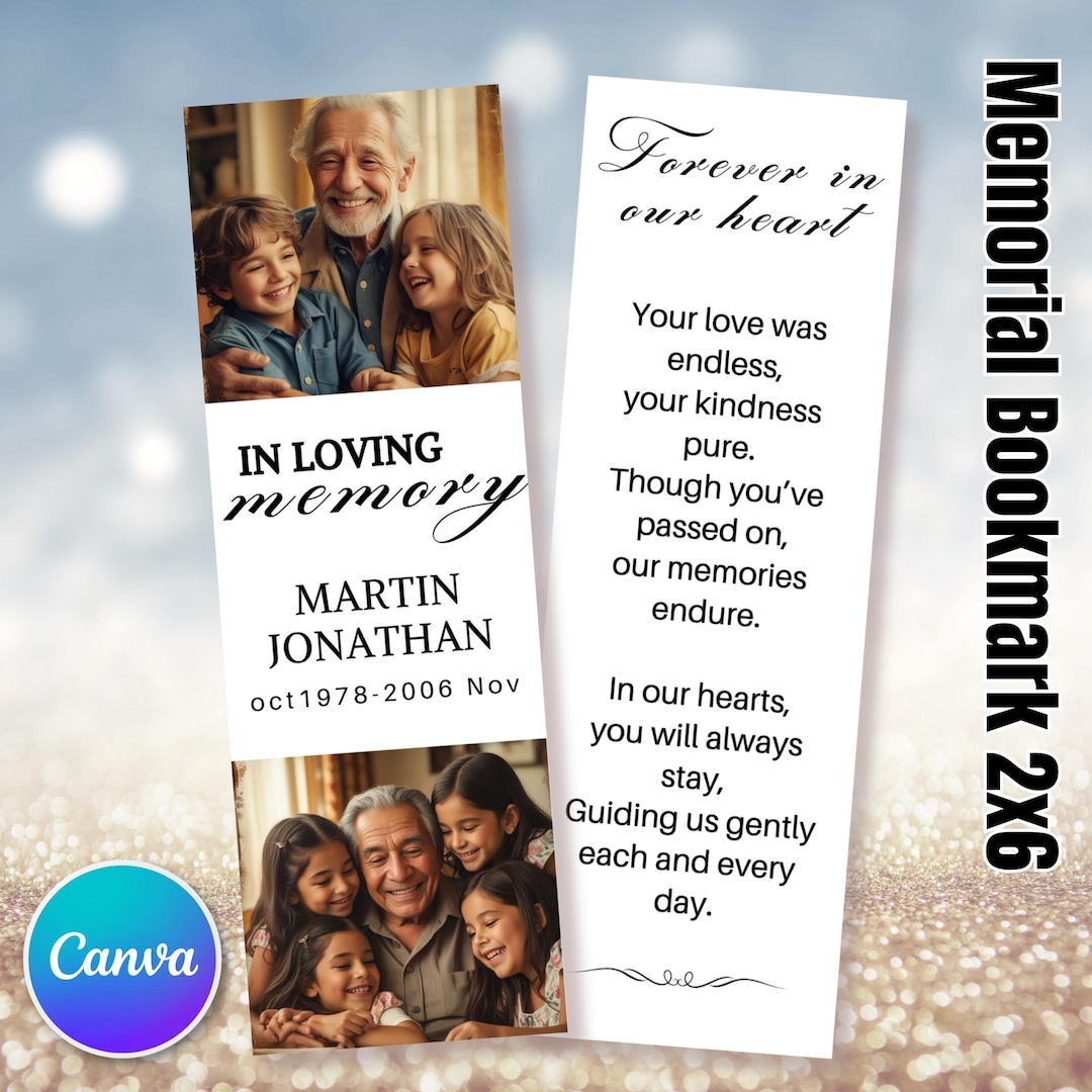 In Loving Memory Bookmark Canva Editable Template, Memorial Bookmark ...
