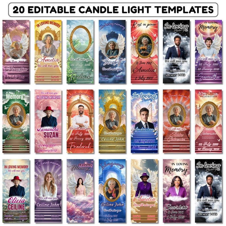 20 Memorial Candle Light Label Canva Editable Template, Stairway to ...