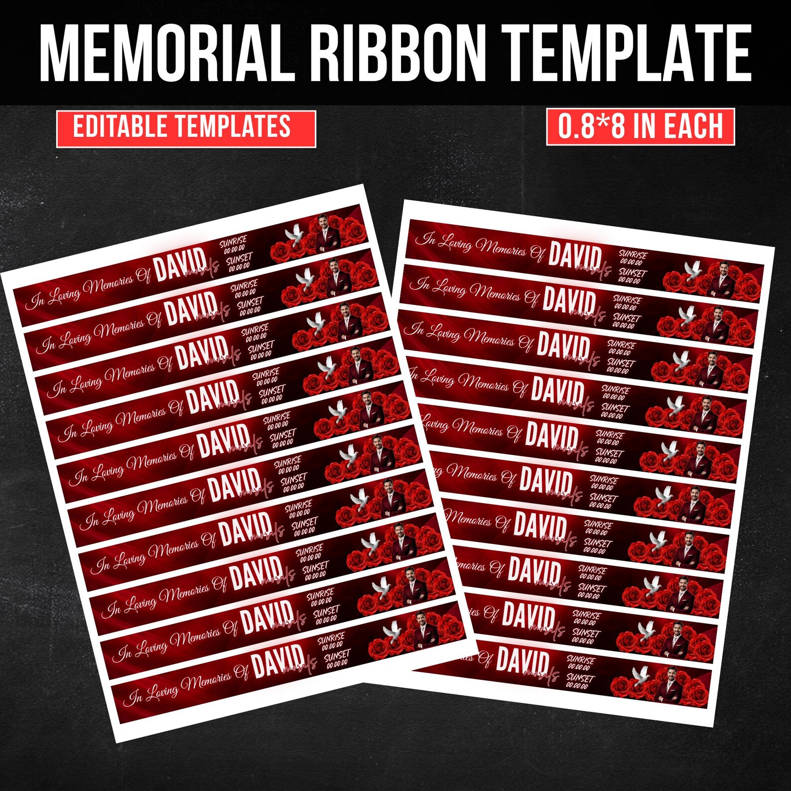 In Loving Memory Red Ribbon Canva Editable Template, Rest in Piece ...
