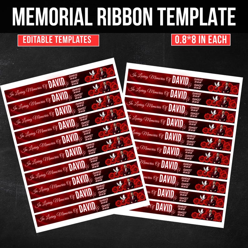 In Loving Memory Red Ribbon Canva Editable Template, Rest in Piece ...