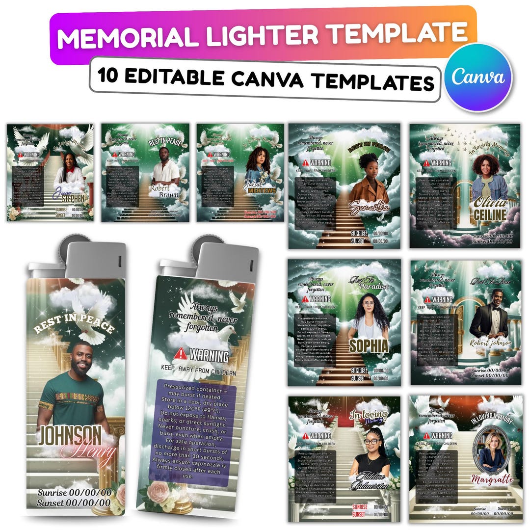 10 Memorial Green Lighter Canva Editable Template, in Loving Memory ...
