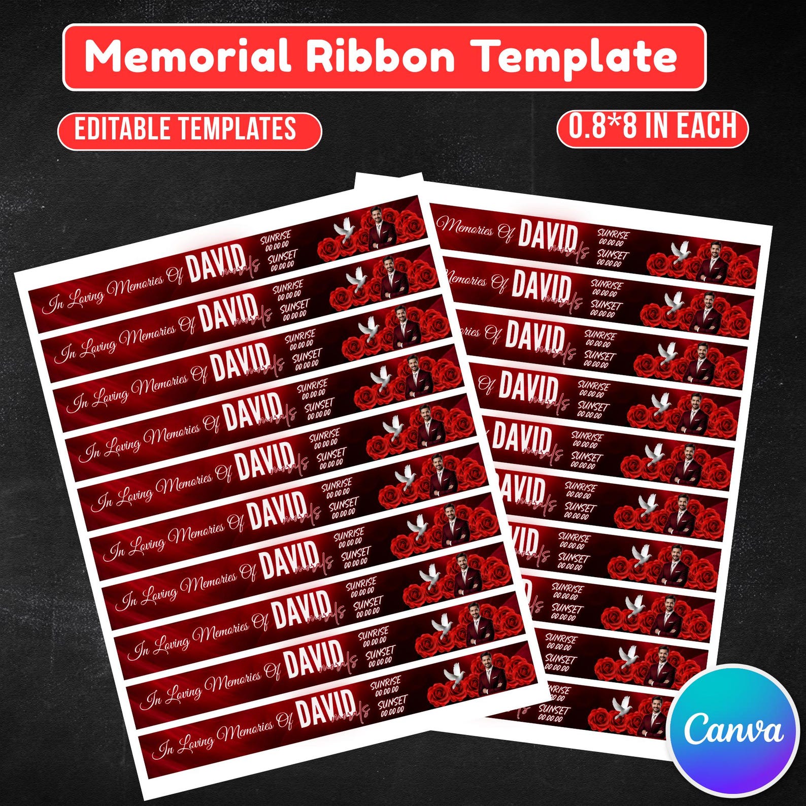 In Loving Memory Red Ribbon Canva Editable Template, Rest in Piece ...
