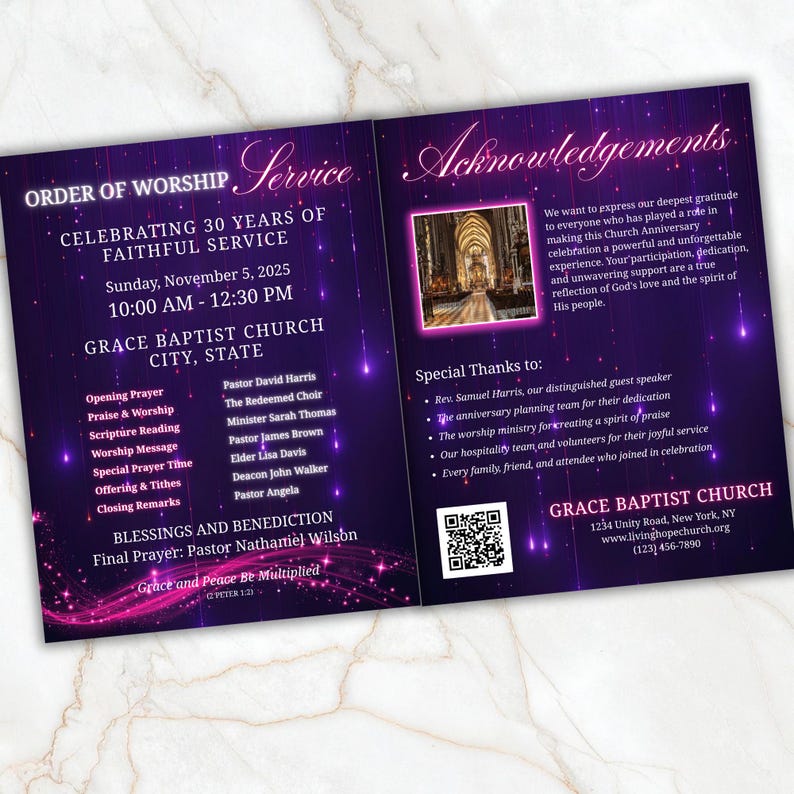 Church Anniversary Program Template, Editable Bifold 8.5x11” Design ...