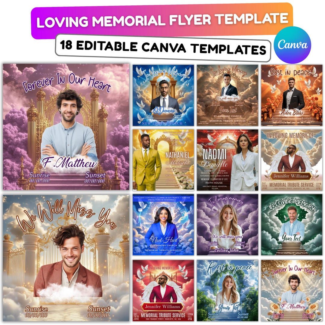 15 Memorial Church Flyer Canva Editable Template, in Loving Memory ...
