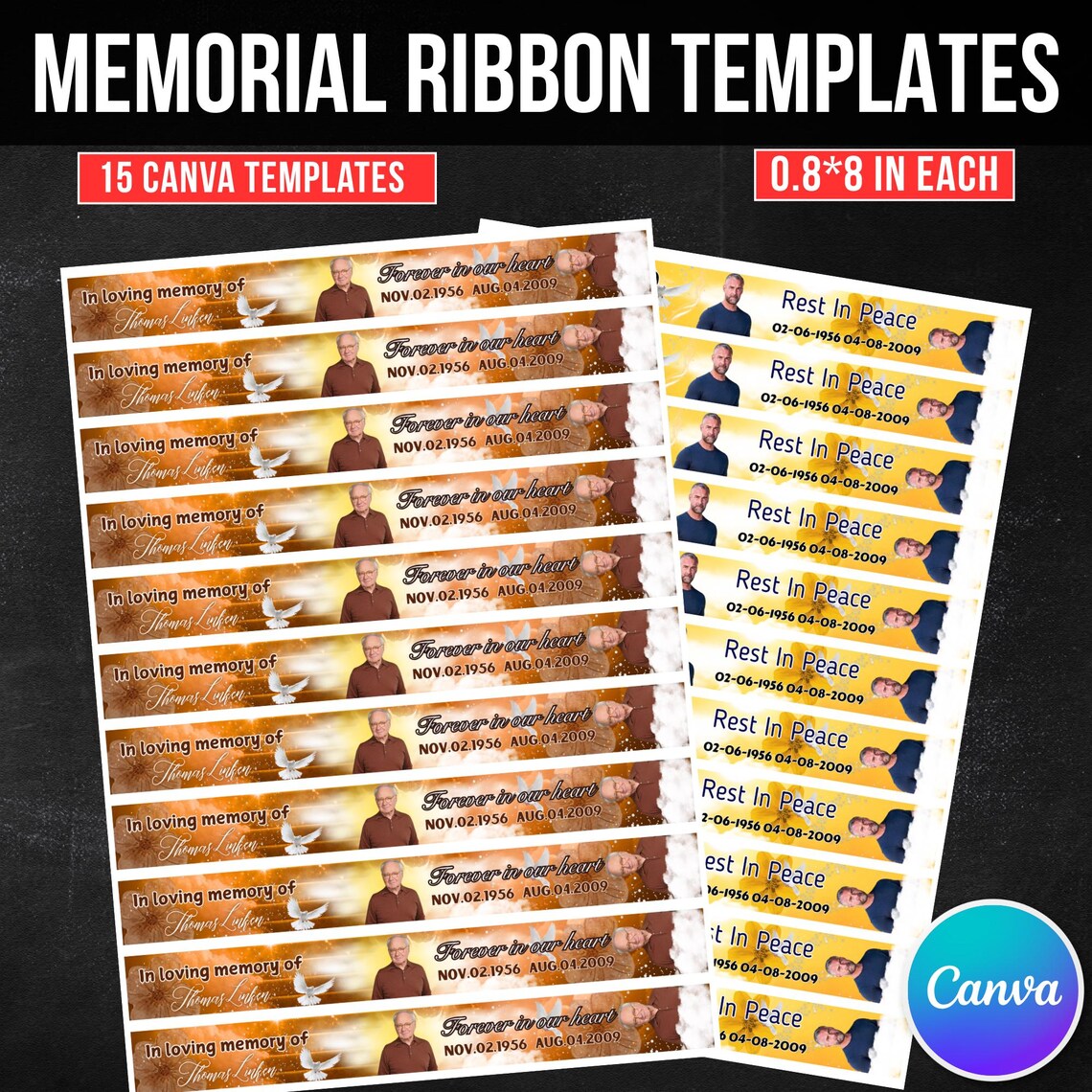 15 in Loving Memory Ribbon Canva Editable Template, Rest in Piece ...