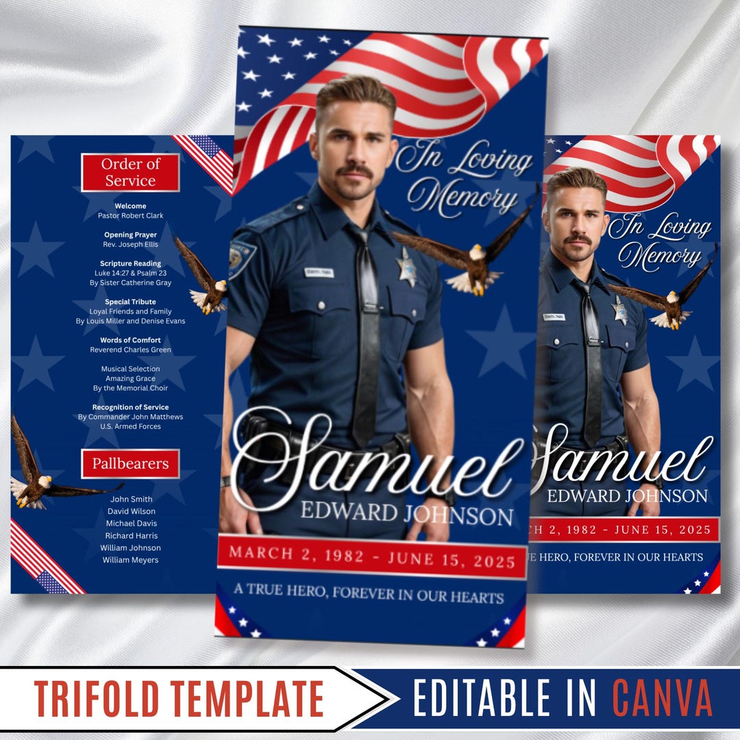 Military Veteran Funeral Program Template, Tri-fold Funeral Program ...