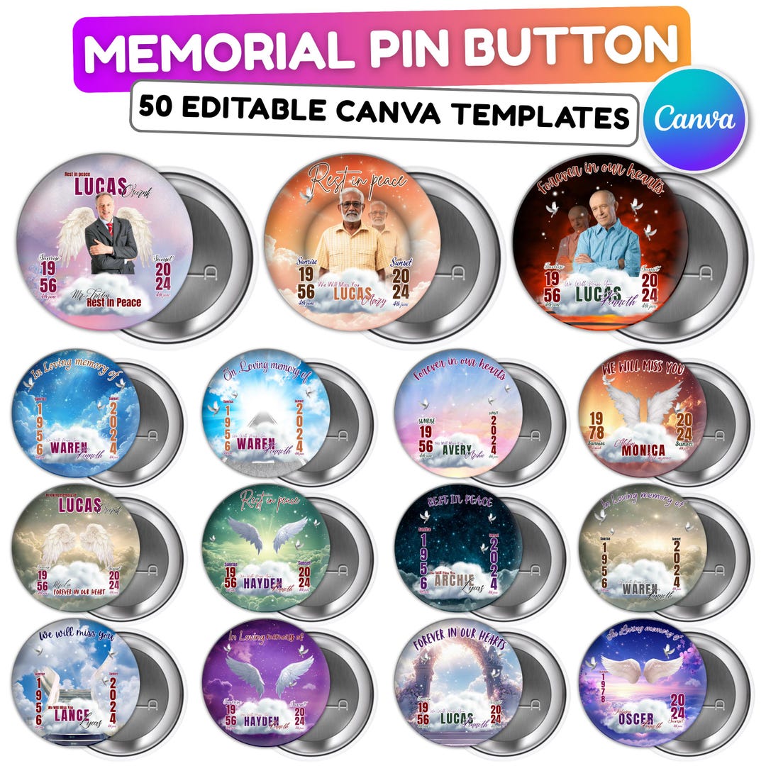 50 Rest in Peace Pin Button Canva Editable Templates, Memorial Pin ...
