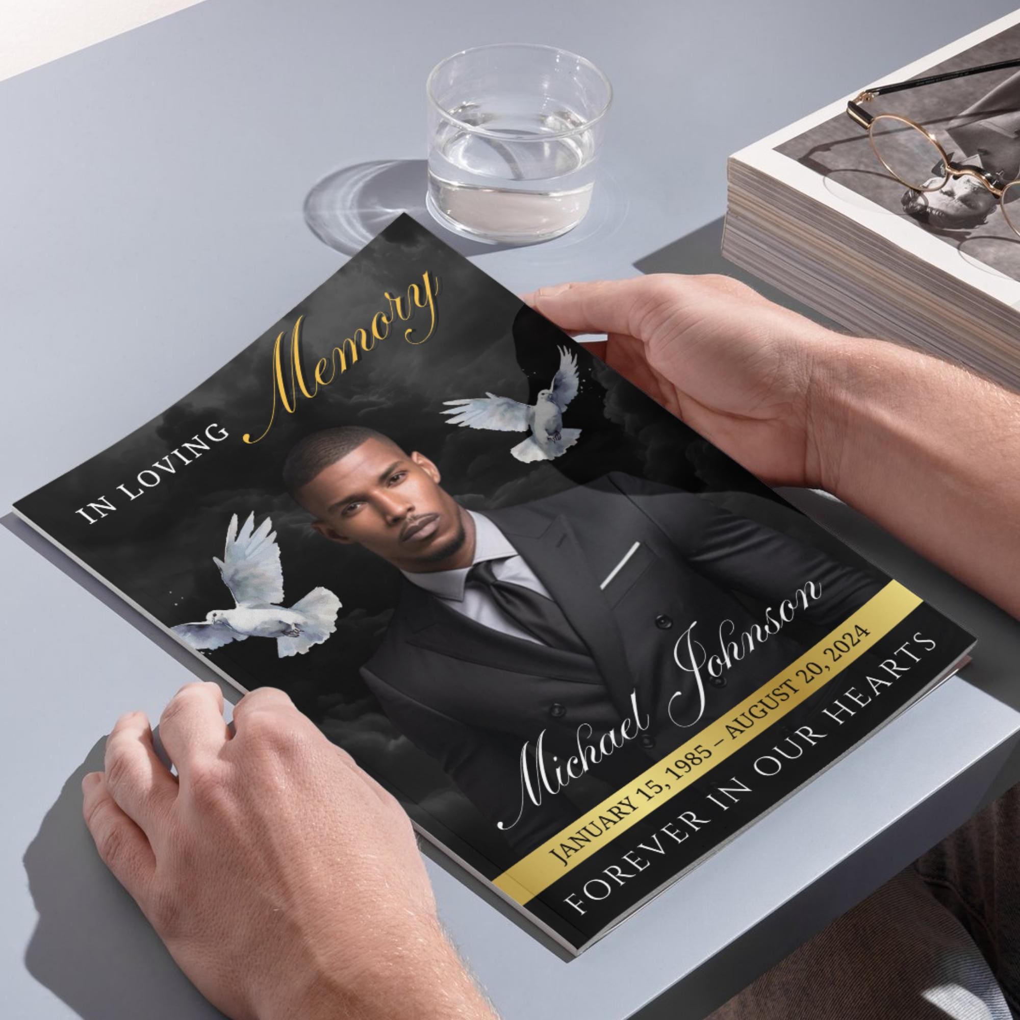 08 Pages Black Funeral Program Template, Bi-fold Funeral Program ...