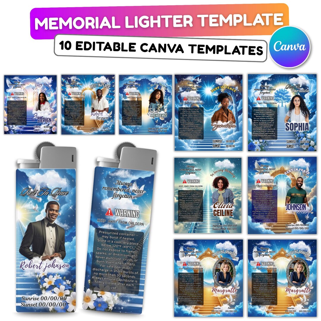 10 Memorial Blue Lighter Canva Editable Template, in Loving Memory ...