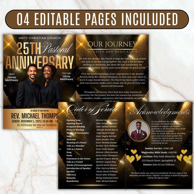 25th Pastoral Anniversary Flyer Editable Template, Bi-fold Funeral ...