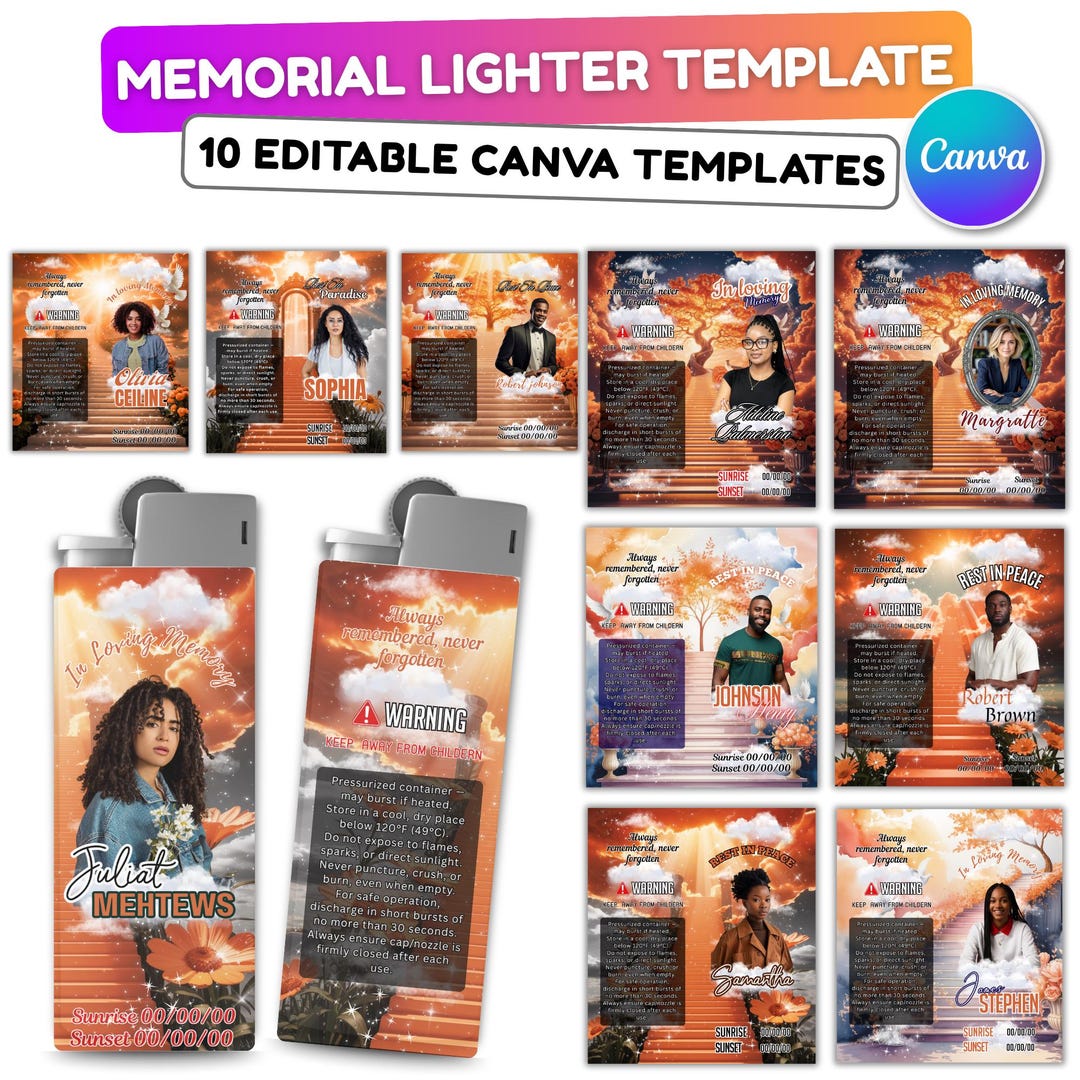 10 Memorial Orange Lighter Canva Editable Template, in Loving Memory ...