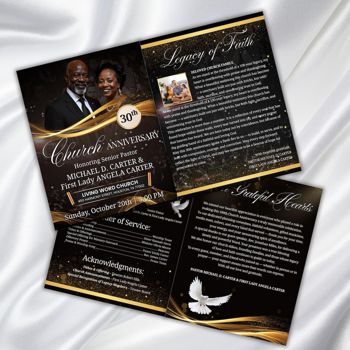 04 Pages Church Anniversary Program Template, Editable Bifold 8.5x11 ...